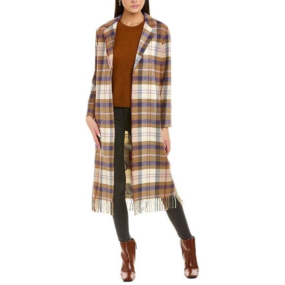 Vilagallo | Jackets & Coats | Vilagallo Plaid Fringe Woolblend Coat ...